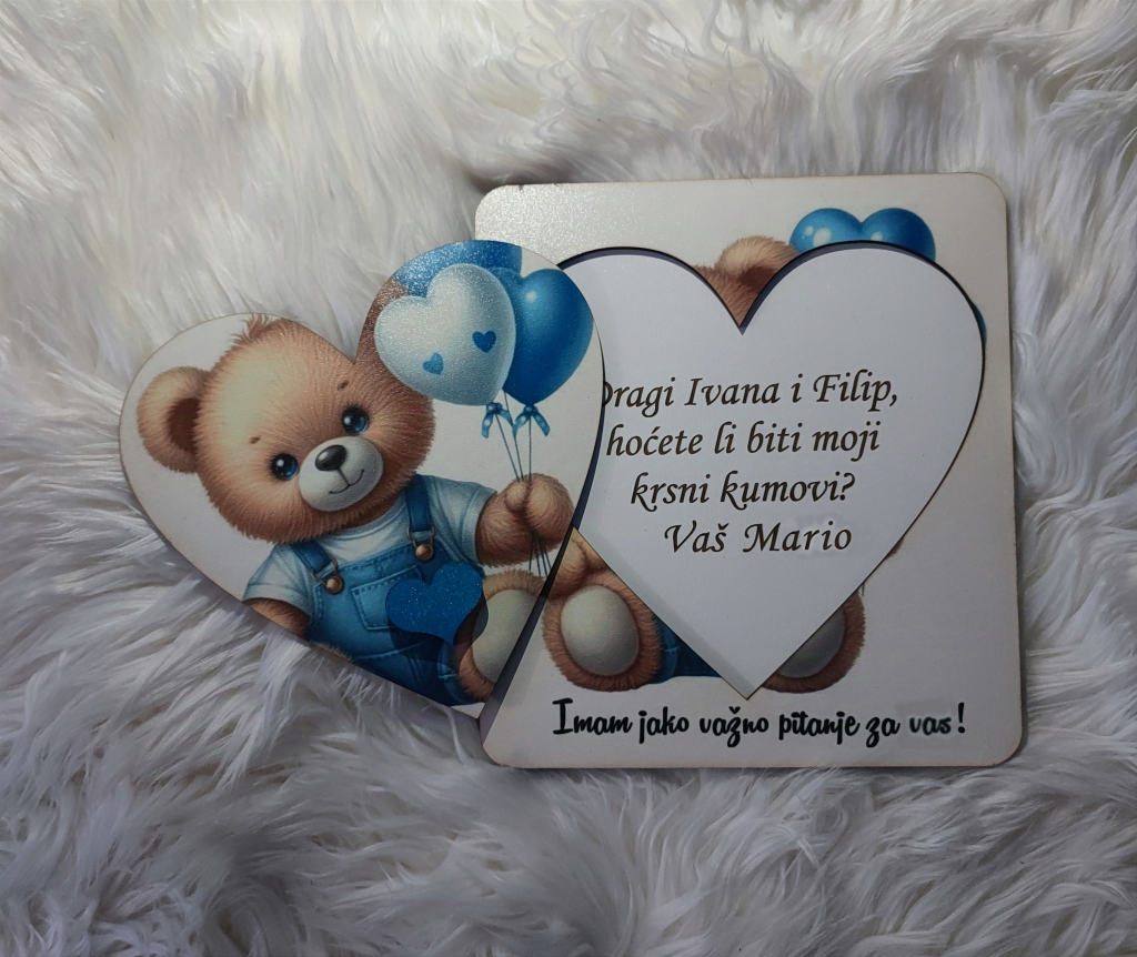 Pitalica za krsne kumove medvjedić plavi - Unikatni pokloni